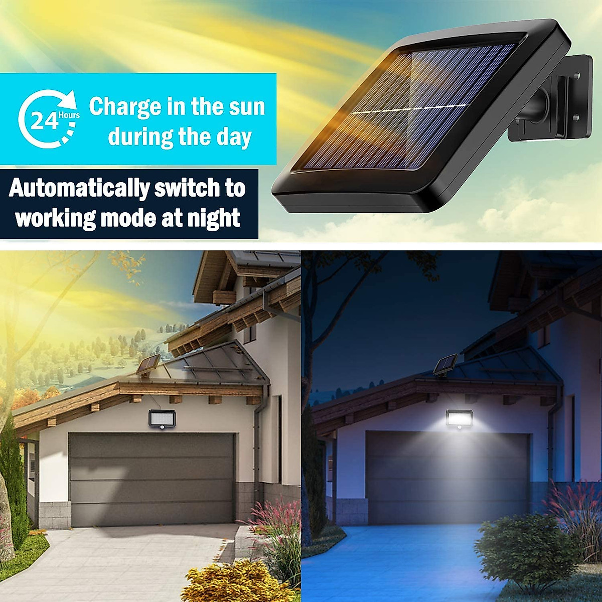 MPJ Solar Light Outdoor, 56 LED Solar Light Outside with Motion Detector, IP65 Waterproof, 120° Lighting Angle, Solar Wall Light for Garden with 16.5ft Cable