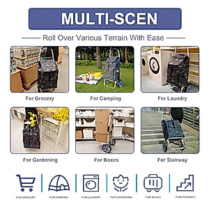 LUISPAN Folding Shopping Cart with Wheels,Products Stair Climber,Used as a Shopping, Grocery, Laundry and Stair Climber Cart,Hold Up to 90 Pounds, Standard, Dark Blue