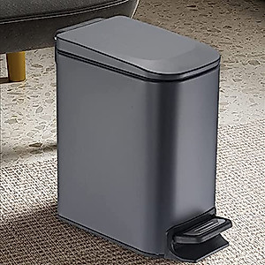 Siapapla Small Bathroom Trash Can with Lid,Step Pedal Stainless Steel Garbage Can,Slim and Narrow Rectangular Trash Bin,Inner Bucket for Bedroom,Kitchen,Office,1.6 Gal/6L,Grey