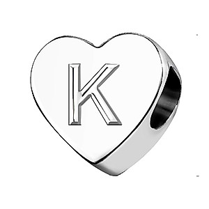 TGLS Women Heart Love Letter K Initial Charm Alphabet Capital Name Beads Compatible With Pandora Charms Bracelets