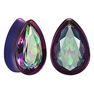 COOEAR 1 Pair Gauges for Ears Tear Drop Gem Ear Tunnels and Plugs Flesh Stretchers Expander 0g to 1 Inch.