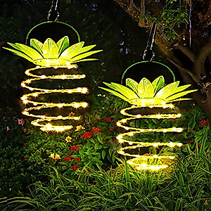 Pineapple Solar Lantern, 2 Pack Solar Lights Outdoor Waterproof 60LEDs, Hanging Solar Lights Outdoor Lantern Garden Decor for Outside Patio Yard Backyard Tree Porch Landscape Lighting, Warm Light