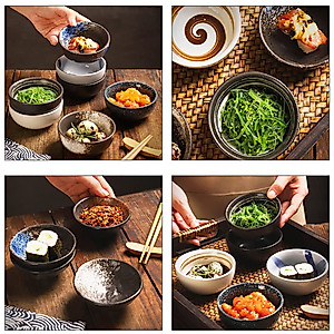 Tofficu Dinnerware Sets 4Pcs Ceramic Seasoning Dishes Reusable Sauce Bowls Japanese Side Dishe Dipping Bowl Mini Dip Bowls Set for Appetizer Snack Ketchup Condiments Dessert Soy Cutlery Set
