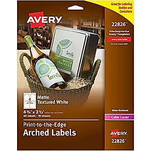 Avery Arched Wine Labels with Sure Feed for Laser Printers, 4.75" x 3.5", 40 White Labels (22826) (Pack of 3)