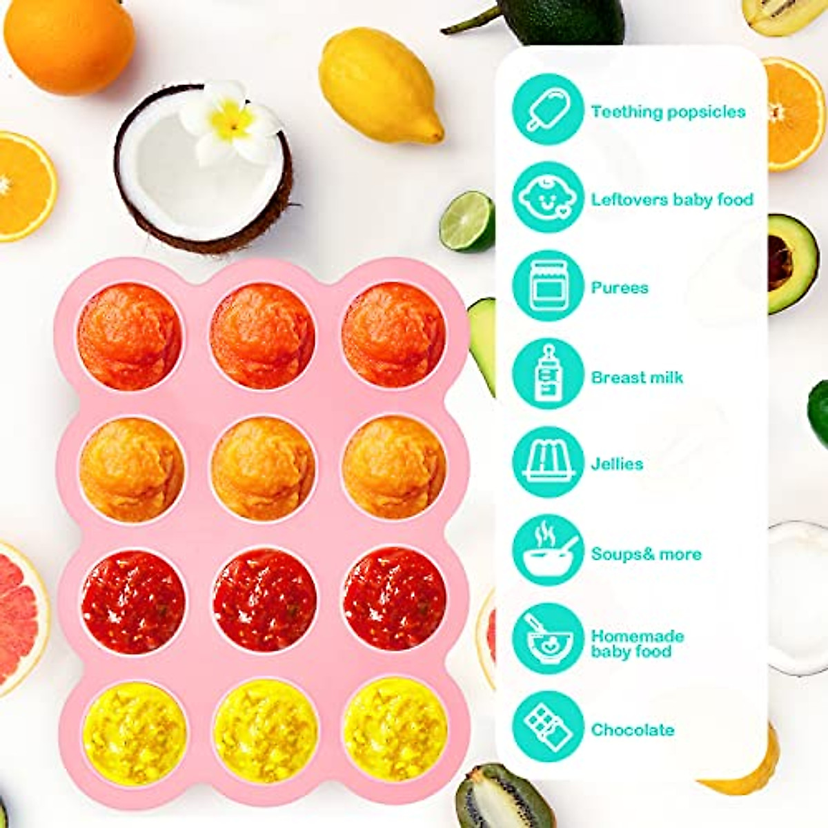 Potchen 3 Pack Baby Food Storage Container 12 Cup Silicone Baby Food Freezer Tray with Lid Stackable Reusable Silicone Baby Food Freezer Storage Tray for Food Vegetable Fruit Puree and Breast Milk