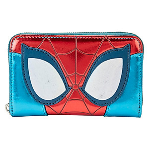 Loungefly Marvel Shine Spider-Man Cosplay Zip Around Wallet | Red & Blue Spiderman Pouch Standard