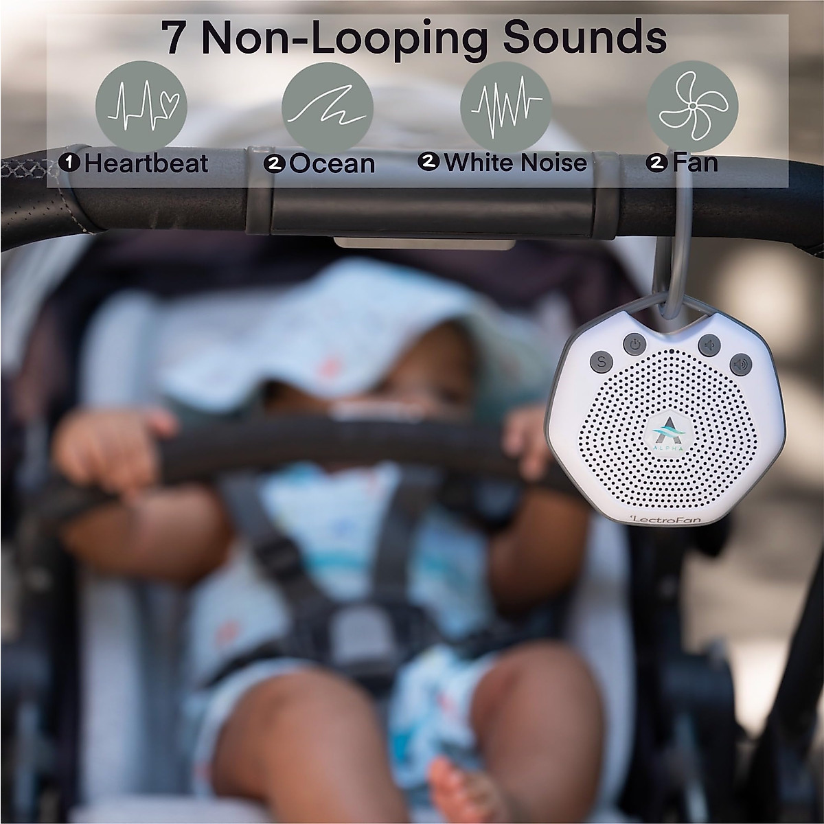 Adaptive Sound Technologies LectroFan Alpha Portable Sleep Sound Machine with 7 Soothing Non-Looping Guaranteed Sounds with Fan, Heartbeat & White Noise for Babies Toddlers & Adults