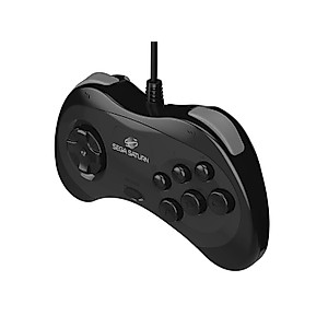 Retro-Bit Official Sega Saturn USB Controller Pad (Model 2) for Sega Genesis Mini, PS3, PC, Mac, Steam, Switch - USB Port (Black)