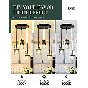 LMS Black 3-Light Pendant Fixtures, Adjustable Kitchen Hanging Light Fixture, Cluster Pendant Lights, LMS-188