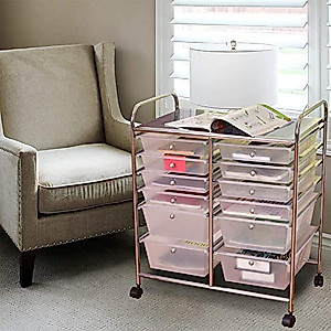 WELLFOR 12 Drawer Rolling Storage Cart Mobile Rolling Storage with Tray Cart for Office School Home Craft Organizer Bins (White)