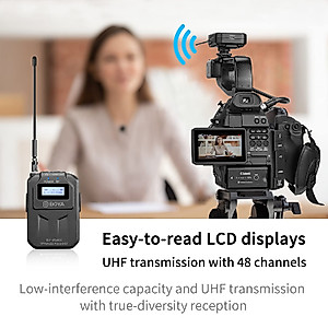 BOYA UHF Wireless Lavalier Microphone with 48-Channel, BY-WM6S, Broadcast Sound Quality and Integrity of Audio, Built-in Rechargeable Battery for Smartphone, Tablets, DSLR Camera, Sony Camcorder
