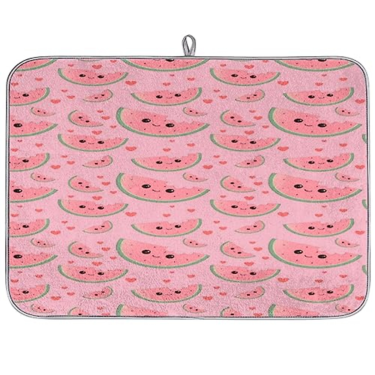 Cute Watermelon Pink Dish Drying Mat for Kitchen Counter, Absorbent Reversible Microfiber Dishes Pad Reusable Washable Dish Drainer Rack Mats, 18 Inch x 24 Inch