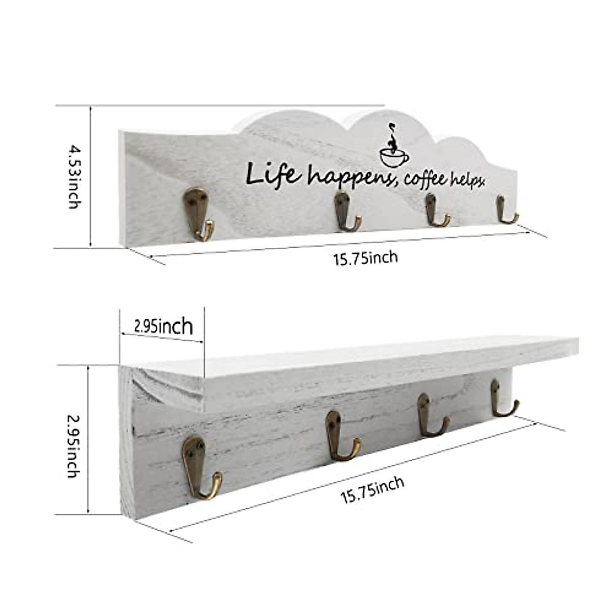 IsmosmCoffee Cup Holder Set of 2 Coffee Mug Holders with 8 Sturdy Hooks Coffee Bar Accessories Mug Rack for Farmhouse Kitchen Decorations, Coffee Station Decor, Mug Organizer, Mug Display (White)