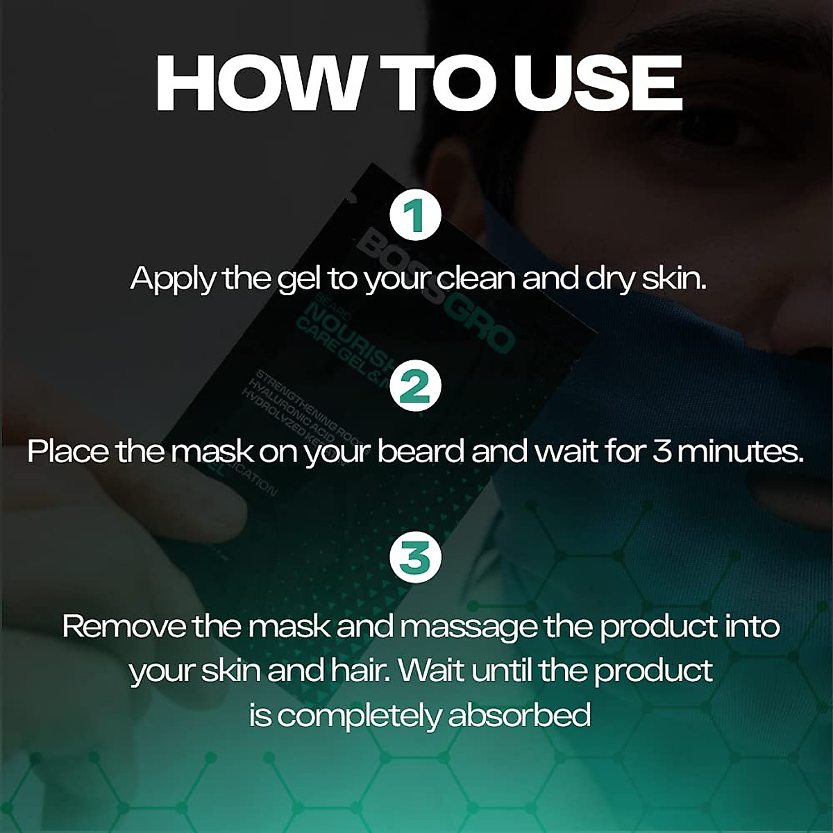 Bossgro Beard Growth Kit, Special Beard Growth Gel with Microfiber Mask, Nourishes and Revitalizes Beard and Mustache (Every Kit Contains 4 Packs of Gel and 1 Microfiber Mask) (3 Package)