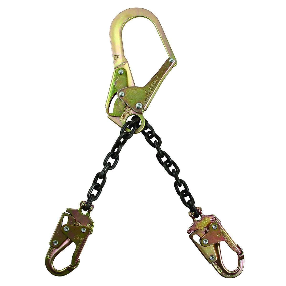 FallTech 8250LT10LK Rebar Positioning Assembly - Steel Rebar Hook with 25" Gate Opening, Clevis-Pin Steel Snap Hooks, Grade 80 Chain, 17", Natural