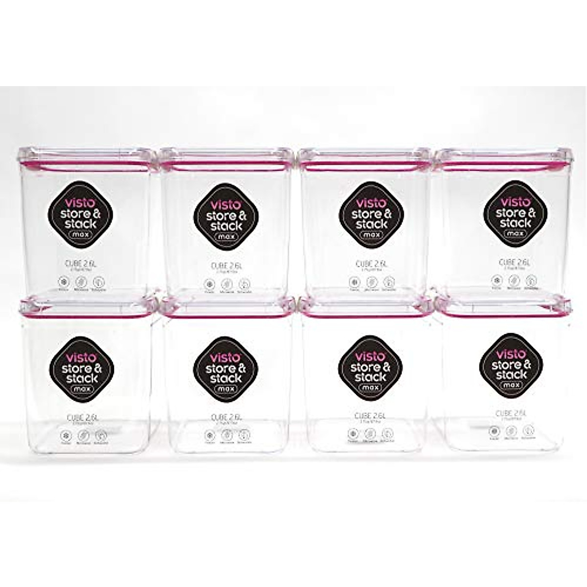 WC Redmon Visto MAX Cube QT Set of 8 Storage Bins, 2.75 Quart, Clear