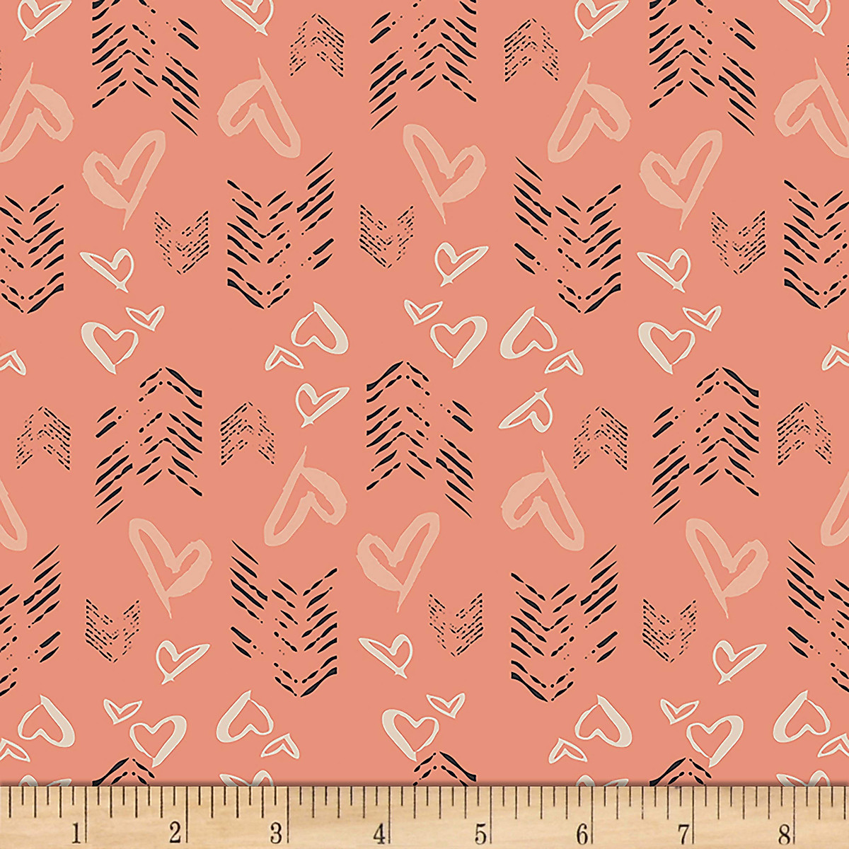Art Gallery Fabrics Art Gallery Love Story Hearts Fletching Blush Fabric, Coral
