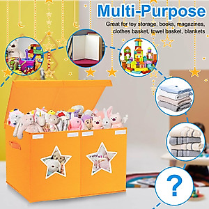 Large Toy Box Chest,Collapsible Sturdy Storage Bins with Lids,Large Kids Toy Storage Organizer Boxes Baskets for Kids,Boys,Girls,Toddler,Nursery Room,Playroom(Orange Star)