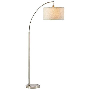 Amazon Brand – Rivet Modern Arc Standing Floor Lamp with Grey Fabric Shade, Bulb Included, 69"H, Steel