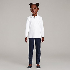 Lands' End Uniform Girls Long Sleeve Plain Knit Peter Pan Polo White Kids Medium