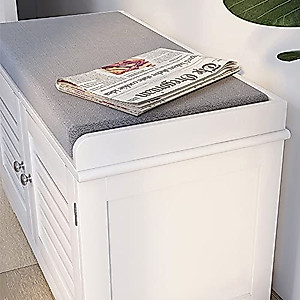 RASOO Shoe Storage Benches White Shoe Rack Bench with 2 Doors & Padded Seat Cushion in Grey Shoe Cabinet Shoe Entryway Bench with Shoe Organizer