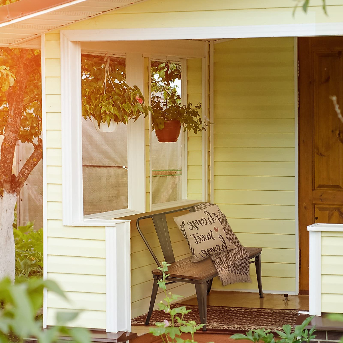 YOLENY EROMMY Metal Bench Industrial Mid-Century 2 Person Chair with Wood Seat,Dining Bench with Floor Protector Copper AZ1006
