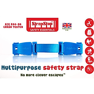 StrapStop - Multipurpose Safety Strap for Car Seats/Bike Seats/Strollers/Backpacks and More - Crash Tested (Blue)