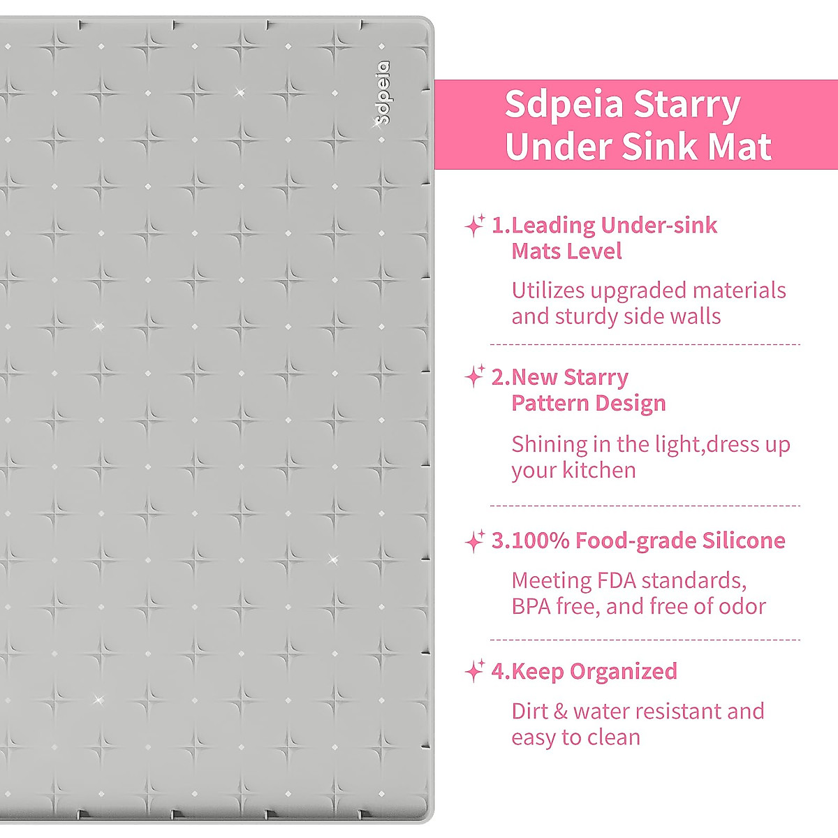 Sdpeia Under Sink Mat for [34" x 22"] Cabinet, Upgraded Silicone Waterproof Mat Kitchen Cabinet Liner Cabinet Protector Kitchen Organizers and Storage