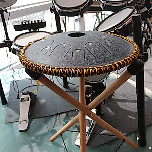 BeatRise Steel Tongue Drum Bracket, Steel Drum Handpan Stand, Solid Beech Wood Tripod Structure Tank Drum Holder, Ideal for 12 to 22 Inch Percussion Instrument (Medium)