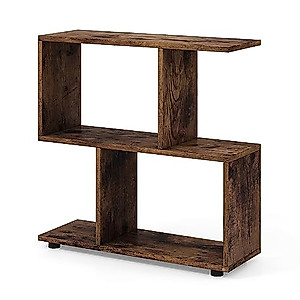 Giantex 3-Tier Geometric Bookshelf, 24" Tall Wood S-Shaped Display Shelves with Thick Foot Pads, Freestanding Open Shelves Nightstand, Floor Standing Display Shelf Bookcase, Brown