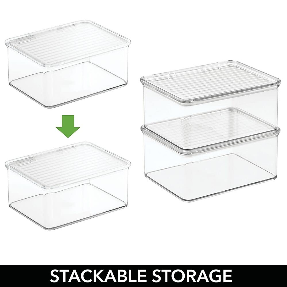 mDesign Plastic Cosmetic Storage Organizer Box Containers with Hinged Lid for Bedroom, Bathroom Vanity Shelf or Cabinet, Holds Masks, Palettes, Lotion, or Nail Polish, Lumiere Collection, Clear
