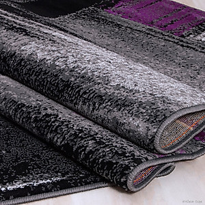 Allstar 8x10 Grey and Purple Modern and Contemporary Rectangular Accent Rug with Gainboro Grey and Charcoal Grey Abstract Bidirectional Brush Stroke Design (7' 9" x 9' 8")