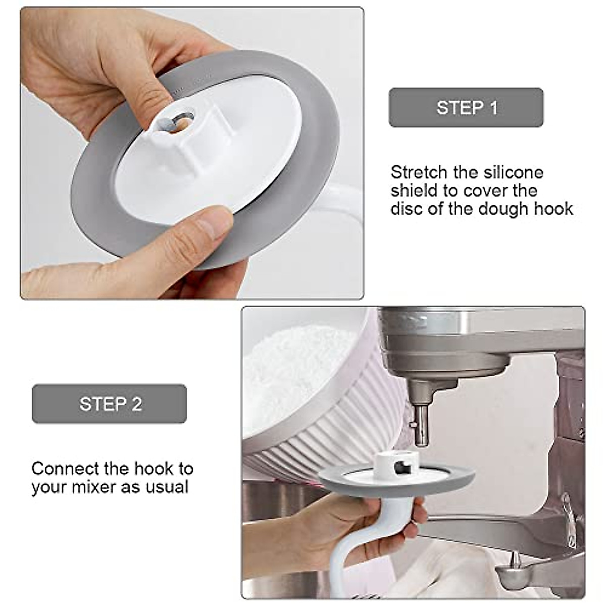 Sunsetbaby Dough Hook Cover for Kitchenaid Mixer, Keep The Mixer Clean, Fit All Type C Shape 3.74in/95mm Diameter Kitchenaid Stand Mixer Hooks (Grey)