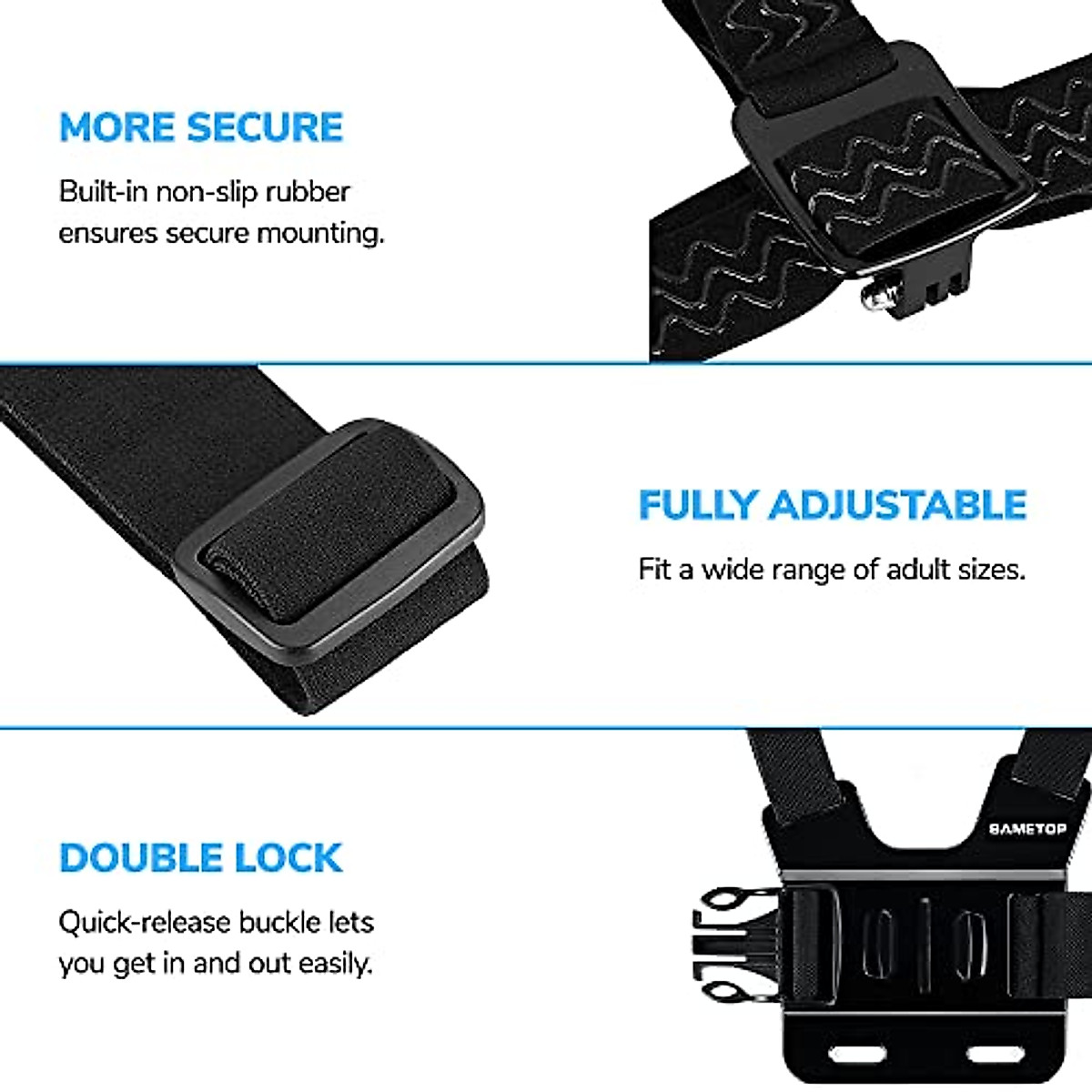 Sametop Head Mount Strap Chest Mount Harness Chesty Kit Compatible with GoPro Hero 11, 10, 9, 8, 7, 6, 5, 4, Session, 3+, 3, 2, 1, Hero (2018), Fusion, Max, DJI Osmo Action Cameras