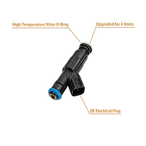 Fuel Injector 4 Holes 6Pcs | for 1999-2004 Jeep Cherokee Grand Cherokee Wrangler 4.0L Dodge Ram 1500 2500 3500 5.2L | Replace# 0280155784, 4854181, 280155784, 4667938