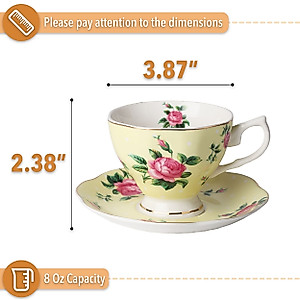 BTaT- Floral Tea Cups and Saucers, Set of 2, 8oz, with Gold Trim and Gift Box, Coffee Cups, Floral Tea Cup Set, British Tea Cups, Porcelain Tea Set, Tea Sets for Women