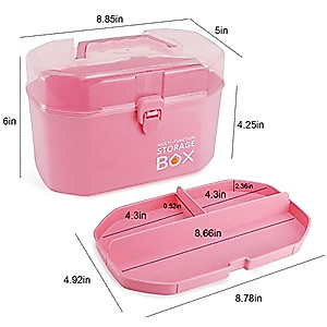 HengLiSam Plastic Box Organizer with Removable Tray, Multipurpose Organizer for Girls, Portable Handled Storage Case for Art Craft and Cosmetic(Pink)