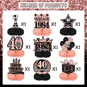 Refavor 40th Birthday Decorations Women - 9pcs Pink 1984 Birthday Party Decorations Happy 40th Birthday Decorations for Women Rose Gold Honeycomb Centerpiece Party Table Supplies