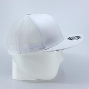 The Vintage Year Plain Cotton Twill Flat Brim Mesh Adjustable Snapback Trucker Baseball Cap (White)