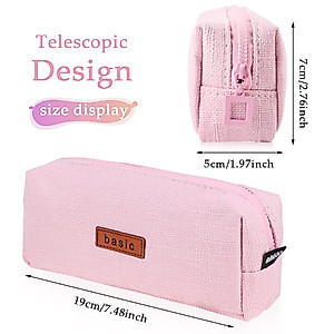 Oyachic Small Pencil Case Zipper Coin Pouch Canvas Pen Holder Marker Cosmetic Makeup Bag for Office Compact Adult Business,Pink