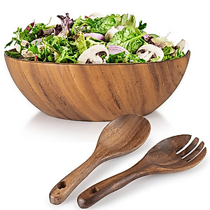 Royalling 11.8"x 3.9" Acacia Wooden Salad Bowl Set, Large wooden salad bowl, Salad Mixing Bowl, Wood Serving Bowl, 3-Piece Wood Salad Bowl Set with Salad Spoon and Fork¡­ (Acacia)