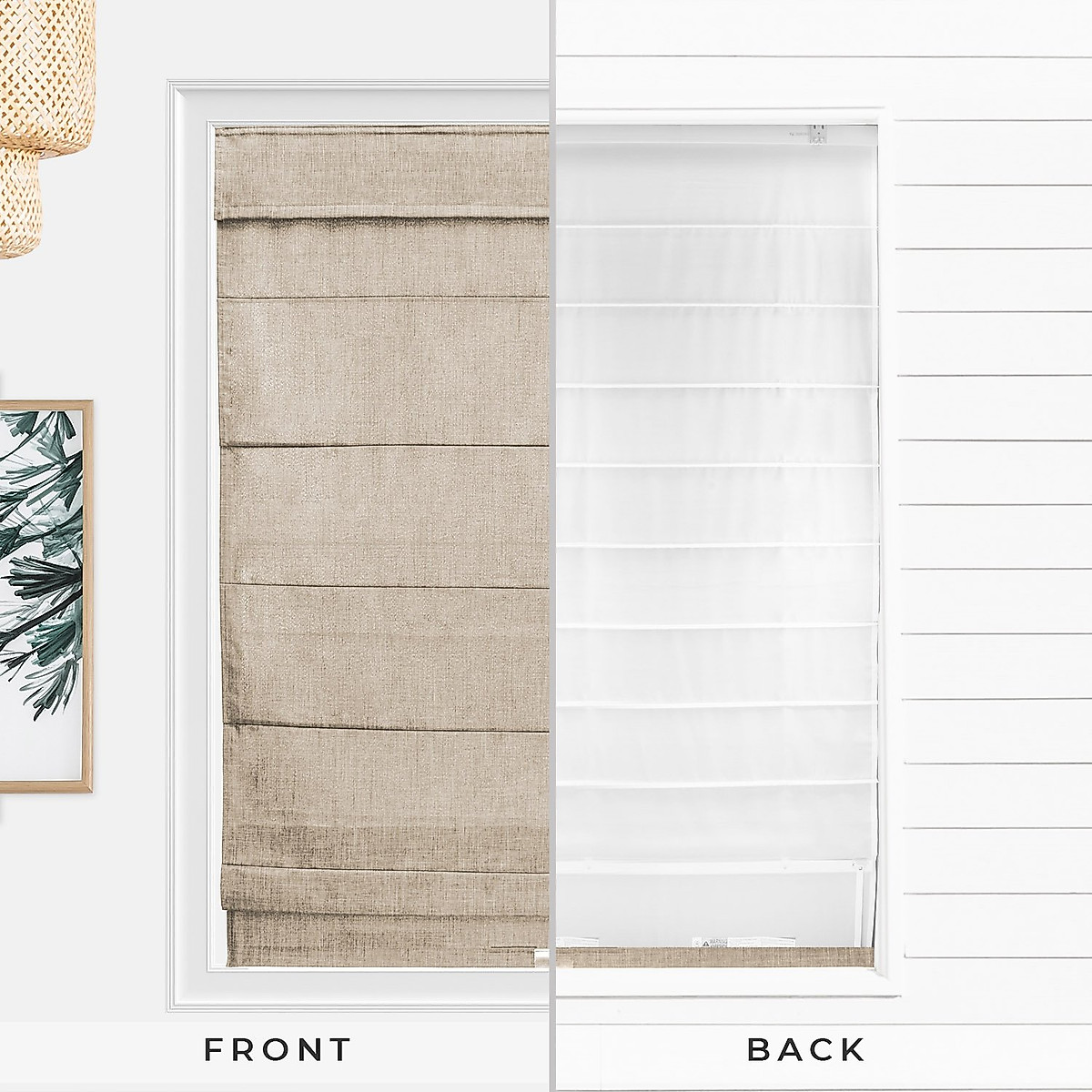 CHICOLOGY - RMBF2764 Cordless Roman Shades Cross-Hatched Modern Fabric Cascade Window Blind Treatment, 27"W X 64"H, Belgian Flax (Privacy & Light Filtering)