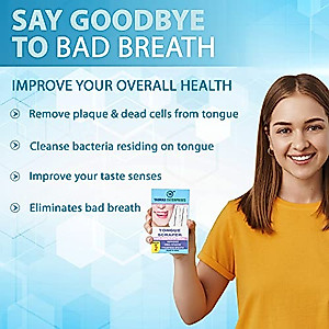 Yashika Enterprises Tongue Scraper with 2 Travel Cases, Reduce Bad Breath, 100% Stainless Steel Tongue Cleaners, Tongue Scrapers Fresher Breath in Seconds Pack of 2