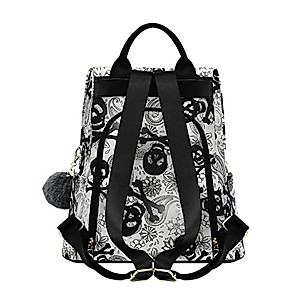 ALAZA Skull Black Gothic Backpack Purse for Women Anti theft Back Pack with Adjustable Straps Grunge Style Shoulder Fashion Bag Travel Handbag