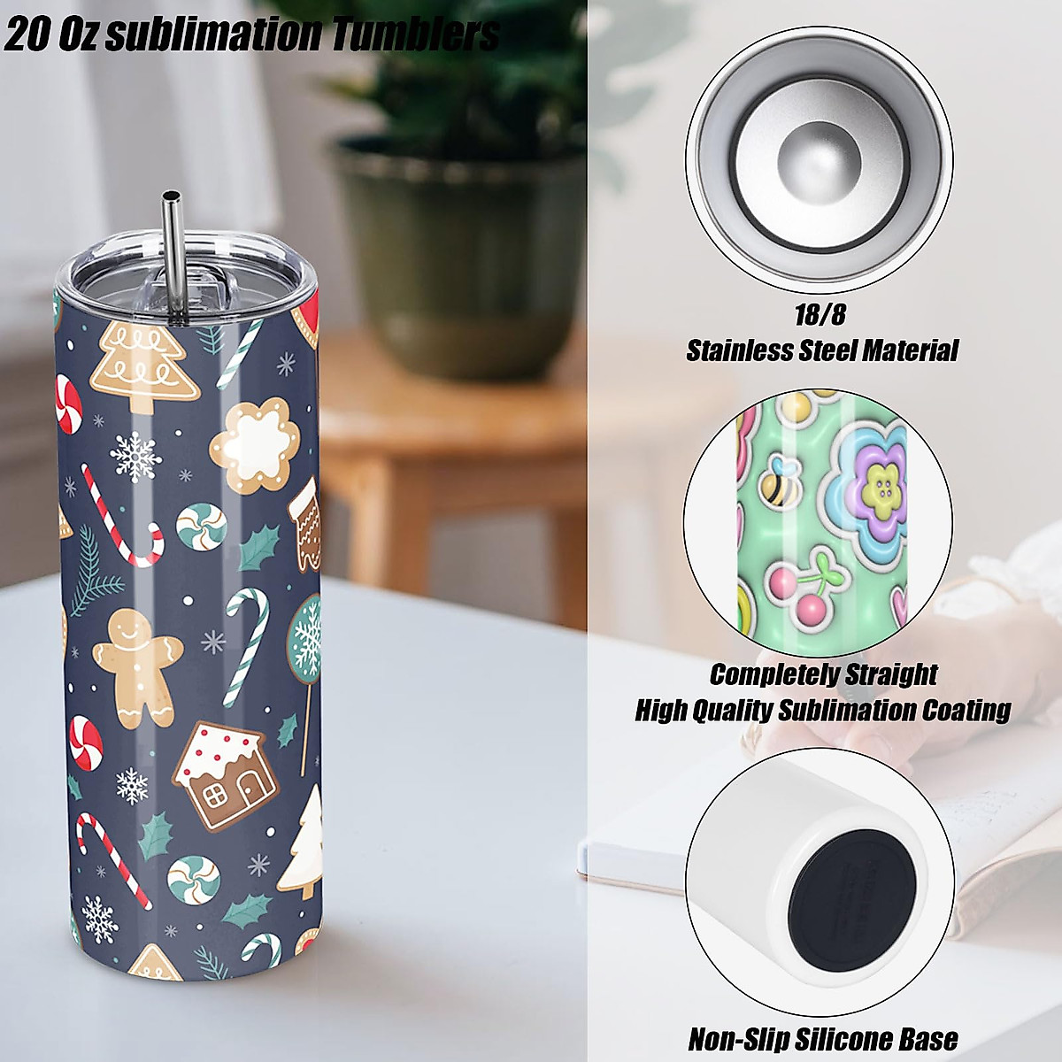 Maucircol 50 Pack Sublimation Tumblers Bulk, 20 oz Skinny Straight Sublimation Tumbler Blank, Stainless Steel Sublimation Cups with Lid and Straw, Shrink Wrap, Sublimation Paper, Individually Boxed