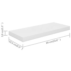 NusGear Floating Wall Shelf High Gloss White 23.6"x9.3"x1.5" MDF