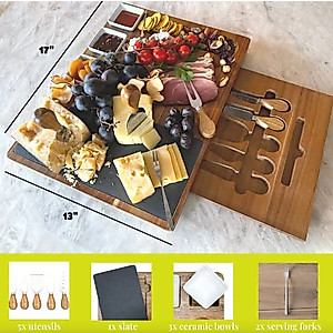 Wooden Charcuterie Board Set (11pcs) - Cheese Board Set with Extra Large Charcuterie Board, Knife, Forks, Bowls - Perfect Charcuterie Boards Gift Set - Beautiful Charcuterie Meat and Cheese Platter