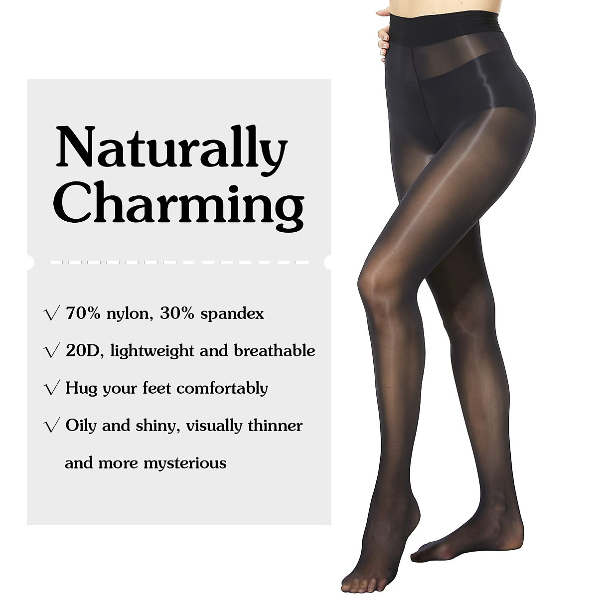 Yilanmy Shiny Sheer Tights 20D Pantyhose for Women Control Top Ultra Shimmery Silk Stockings 2 Pairs