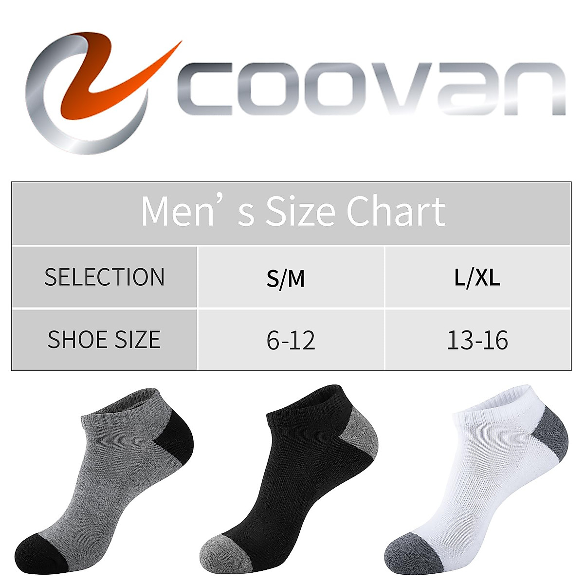 COOVAN 10 Pairs Mens Cushion Ankle Socks Men 10 Pack Low Cut Comfort Breathable Casual Socks