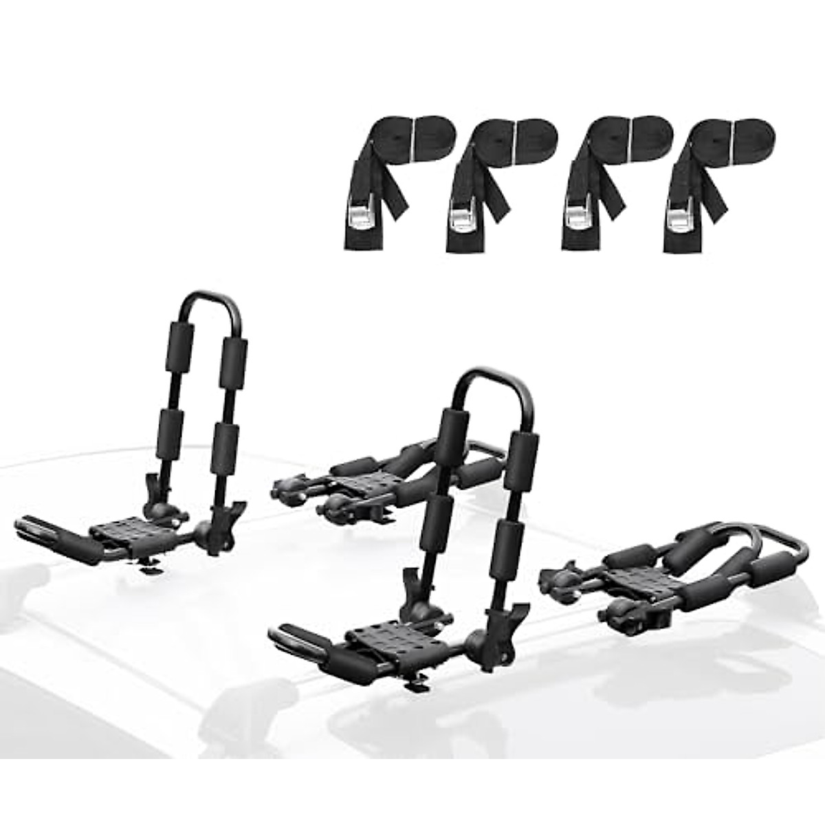 Leader Accessories Folding Kayak Rack 4 PCS/Set J Bar Car Roof Rack for Canoe Surf Board SUP On Roof Top Mount on SUV, Car and Truck Crossbar with 4 pcs Tie Down Straps